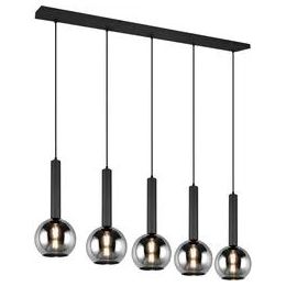 Trio LEUCHTEN Pendelleuchte "Clayton", schwarz (schwarz matt), 5, H: 150cm, 1 Stk., Leuchten, H&auml;ngelampe h&ouml;henverstellbar bis 150cm, Glas rauchfarbig, exkl 5xE27, Pendelleuchte