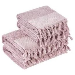 Handtuch Set done. "Provence Boh&eacute;me", rosa (altrosa), 4 Stk., Walkfrottier, Walkfrottier, Obermaterial: 100% Baumwolle, Handt&uuml;cher, Uni Farben, Boho-Style, Borte, verschiedene Set Varianten erh&auml;ltlich