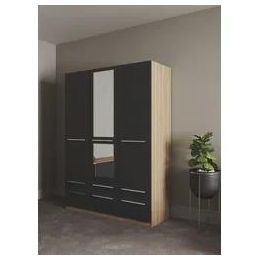 Kleiderschrank Priess "Schrank Garderobe W&auml;scheschrank Barcelona in 5 Breiten", braun (eichefarben artisan, schwarz), B:140cm H:193cm T:54cm, Holzwerkstoff, Schr&auml;nke, Kleiderschrank, viel Stauraum, ger&auml;umige Schubk&auml;sten, mit Spiegel, MADE IN GERMANY