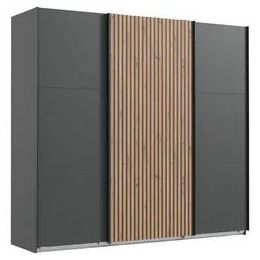Schwebet&uuml;renschrank wimex "Andorra by fresh to go", schwarz (graphit, akustikpaneel optik artisan eiche nachbildung), B:250cm H:216cm T:65cm, Holzwerkstoff, Schr&auml;nke, Schwebet&uuml;renschrank, Mit 3D-Leisten f&uuml;r Akustikpaneel-Optik