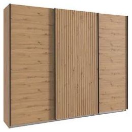 Schwebet&uuml;renschrank wimex "Andorra by fresh to go", braun (artisan eiche nachbildung, akustikpaneel optik artisan eiche nachbildung), B:300cm H:216cm T:65cm, Holzwerkstoff, Schr&auml;nke, Schwebet&uuml;renschrank, Mit 3D-Leisten f&uuml;r Akustikpaneel-Optik