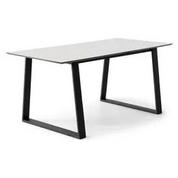 Esstisch HAMMEL FURNITURE "Meza Designtisch mit Auszugsfunktion und 2 Einlegeplatten", wei&szlig; (wei&szlig;, schwarz, wei&szlig;), B:165cm H:73,5cm, Tischplatte: Weiss Laminat (schwarzer Rand), Gestell: Pulverbeschichtetes schwarzes Metall, RAL9005 matt., Tische, Esstisch, rechteckige Tischplatte MDF, Trapez Metallgestell