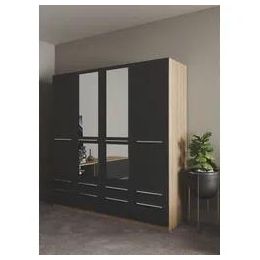 Kleiderschrank Priess "Schrank Garderobe W&auml;scheschrank Barcelona in 5 Breiten", braun (eichefarben artisan, schwarz), B:185cm H:193cm T:54cm, Holzwerkstoff, Schr&auml;nke, Kleiderschrank, viel Stauraum, ger&auml;umige Schubk&auml;sten, mit Spiegel, MADE IN GERMANY