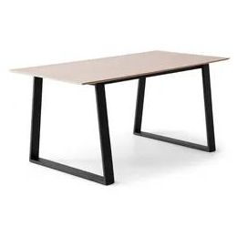 Esstisch HAMMEL FURNITURE "Meza Designtisch mit Auszugsfunktion und 2 Einlegeplatten", beige (natur, schwarz, natur), B:165cm H:73,5cm, Tischplatte: Wei&szlig;pigmentiertes, matt lackiertes Eichenfurnier (nat&uuml;rliche MDF-Kante). Gestell: Pulverbeschichtetes schwarzes Metall, RAL9005 matt., Tische, Esstisch, rechteckige Tischplatte MDF, Trapez Metallgestell