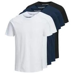 Jack & Jones T-Shirt JACK & JONES "JJEORGANIC BASIC TEE SS O-NE 5PK MP NOOS", Herren, Gr. L, blau (wei&szlig;, navy, schwarz), Single Jersey, Obermaterial: 100% Baumwolle, unifarben, normal h&uuml;ftbedeckend, Rundhals, Shirts T-Shirt