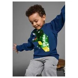 Kapuzensweatshirt Kidsworld "mit tollem Dino aus Wendepailletten", Jungen, Gr. 128/134, blau, Jersey, Obermaterial: 100% Baumwolle, bedruckt, Basic, Rippb&uuml;ndchen, Sweatshirts, Langarm, Basic-Passform, bedruckt, aus Baumwolle