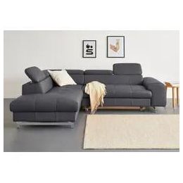 Ecksofa COTTA "Chef L-Form", braun (fango), B:257cm H:72cm T:206cm, Luxus-Microfaser (100% Polyester);Kunstleder Softlux;Leder Advantage (abgedecktes Spalt-Rindsleder), R&uuml;ckseite mit schwarzem Spannstoff bezogen;NaturLEDER (echtes Rindsleder), R&uuml;ckseite mit schwarzem Spannstoff bezogen, Sofas, Ecksofa, mit Kopfteilverstellung, edle Metallkufen, wahlweise mit Bettfunktion