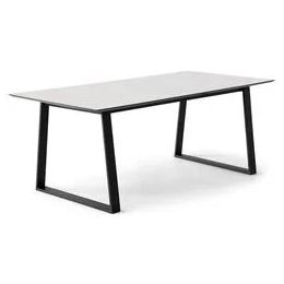 Esstisch HAMMEL FURNITURE "Meza Designtisch mit Auszugsfunktion und 2 Einlegeplatten", wei&szlig; (wei&szlig;, schwarz, wei&szlig;), B:210cm H:73,5cm, Tischplatte: Weiss Laminat (schwarzer Rand), Gestell: Pulverbeschichtetes schwarzes Metall, RAL9005 matt, Tische, Esstisch, rechteckige Tischplatte MDF, Trapez Metallgestell