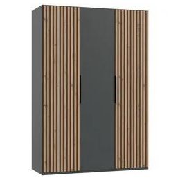Dreht&uuml;renschrank wimex "Andorra by fresh to go", schwarz (graphit, akustikpaneel optik artisan eiche nachbildung), B:150cm H:216cm T:58cm, Holzwerkstoff, Schr&auml;nke, Dreht&uuml;renschrank, Mit 3D-Leisten f&uuml;r Akustikpaneel-Optik