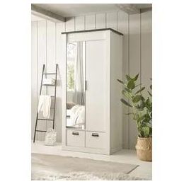 Kleiderschrank Home Affaire "SHERWOOD W&auml;scheschrank Garderobe mit Spiegel", wei&szlig; (pinie wei&szlig; dekor), B:93cm H:209cm T:63cm, Schr&auml;nke, Kleiderschrank, wahlweise mit Kleiderstange oder Einlegeb&ouml;den nutzbar, Breite 93 cm