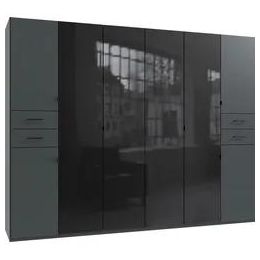 Dreht&uuml;renschrank wimex "Danzig", schwarz (graphit, lange durchg&auml;ngige t&uuml;rfronten glas schwarz), B:270cm H:208cm T:58cm, Holzwerkstoff, Schr&auml;nke, Dreht&uuml;renschrank, mit Schubladen auf bequemer H&ouml;he, mit Glast&uuml;ren
