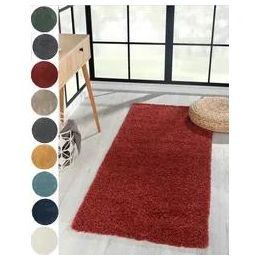 Hochflor-L&auml;ufer "My Shaggy", rot (weinrot), B:80cm H:37mm L:250cm, Polypropylen (PP), MyFlair M&Ouml;BEL & ACCESSOIRES, Teppiche, Shaggy, Uni Farben, leicht gl&auml;nzend, Microfaser, extra flauschig