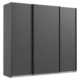Schwebet&uuml;renschrank wimex "Andorra by fresh to go", schwarz (graphit, akustikpaneel optik graphit), B:300cm H:216cm T:65cm, Holzwerkstoff, Schr&auml;nke, Schwebet&uuml;renschrank, Mit 3D-Leisten f&uuml;r Akustikpaneel-Optik