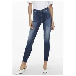 Skinny-fit-Jeans Only "ONLBLUSH LIFE MID SK ANK RAW", Damen, Gr. XS (34), L&auml;nge 32, blau (dunkelblau denim), Denim/Jeans, Obermaterial: 92% Baumwolle, 6% Elastomultiester, 2% Elasthan, Abriebeffekte, skinny fit, Jeans