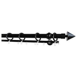 Gardinenstange Garesa "SEMARA", schwarz, L:170cm &Oslash;:28mm, Holzwerkstoff, Kunststoff, Gardinenstangen, Vorhanggarnitur, Kunststoff, verl&auml;ngerbar, mit Ringe/2 Lauf Gleiter
