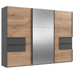 Schwebet&uuml;renschrank wimex "Palermo by fresh to go", grau (front plankeneiche nachbildung, korpus und absetzung graphit), B:300cm H:216cm T:65cm, Holzwerkstoff, Schr&auml;nke, Schwebet&uuml;renschrank, integrierte Schubladen in der Front mit Soft-close-Funktion