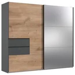 Schwebet&uuml;renschrank wimex "Palermo by fresh to go", grau (front plankeneiche nachbildung, korpus und absetzung graphit), B:250cm H:216cm T:65cm, Holzwerkstoff, Schr&auml;nke, Schwebet&uuml;renschrank, integrierte Schubladen in der Front mit Soft-close-Funktion