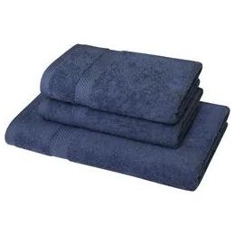 Handtuch Set Dyckhoff "Planet", blau (marine), 3 Stk., Walkfrottier, Walkfrottier, Obermaterial: 100% Baumwolle, Handtuch-Sets, 2 Handt&uuml;cher (50x100cm), 1 Duschtuch (70x140cm)