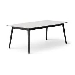 Esstisch HAMMEL FURNITURE "Meza Designtisch mit Auszugsfunktion und 2 Einlegeplatten", wei&szlig; (wei&szlig;, natur, wei&szlig;), B:165cm H:74cm T:90cm, Tischplatte: Weiss Laminat (schwarzer Rand), Gestell: Massive schwarz gebeizte Esche., Tische, Esstisch, rechteckige Tischplatte MDF, Esche Massivholzgestell