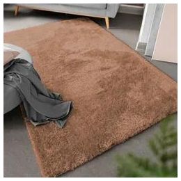Hochflor-Teppich LUXOR living "Gela", grau (taupe), B:60cm H:45mm L:110cm, Polyester, Teppiche, Uni Farben, weich und flauschig, ideal im Wohnzimmer & Schlafzimmer