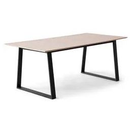 Esstisch HAMMEL FURNITURE "Meza Designtisch mit Auszugsfunktion und 2 Einlegeplatten", beige (natur, schwarz, natur), B:210cm H:73,5cm, Tischplatte: Wei&szlig;pigmentiertes, matt lackiertes Eichenfurnier (nat&uuml;rliche MDF-Kante). Gestell: Pulverbeschichtetes schwarzes Metall, RAL9005 matt., Tische, Esstisch, rechteckige Tischplatte MDF, Trapez Metallgestell