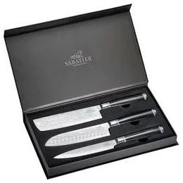 Messer-Set, schwarz, Damaststahl, SABATIER INTERNATIONAL, Kochmesser-Sets, 67-lagiger geschmiedeter Damast-Klingenstahl, ergonomische Griffe