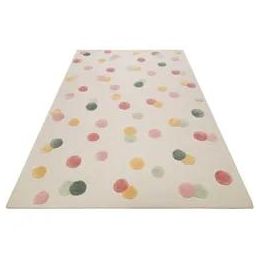 Kinderteppich Smart Kids "Dana", beige (creme beige), B:70cm H:1,2mm L:140cm, Wolle, Teppiche, Kinderteppich, modern und nat&uuml;rlich, bunte Polkadots, mit Struktur, Kinderzimmer