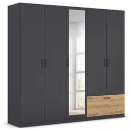 Dreht&uuml;renschrank Rauch "Kleiderschrank Schrank Garderobe W&auml;scheschrank BARI mit Spiegel", grau (graumetallic, eiche artisan), B:225cm H:210cm T:54cm, Holzwerkstoff, Schr&auml;nke, Dreht&uuml;renschrank, mit Schubasten au&szlig;en, moderner Griff in Graumetallic MADE IN GERMANY