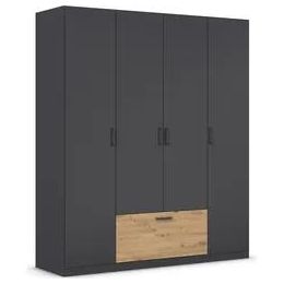 Dreht&uuml;renschrank Rauch "Kleiderschrank Schrank Garderobe W&auml;scheschrank BARI", grau (graumetallic, eiche artisan), B:180cm H:210cm T:54cm, Holzwerkstoff, Schr&auml;nke, Dreht&uuml;renschrank, mit Schubasten mittig, moderner Griff in Graumetallic MADE IN GERMANY