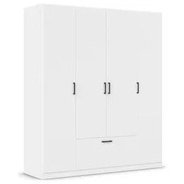 Dreht&uuml;renschrank Rauch "Kleiderschrank Schrank Garderobe W&auml;scheschrank BARI", wei&szlig; (alpinwei&szlig;), B:180cm H:210cm T:54cm, Holzwerkstoff, Schr&auml;nke, Dreht&uuml;renschrank, mit Schubasten mittig, moderner Griff in Graumetallic MADE IN GERMANY