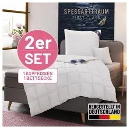 Daunenbettdecke + Federkissen Spessarttraum "First Class", wei&szlig;, B/L: 155cm x 220cm Anzahl Teile 1, B/L: 80cm x 80cm Anzahl Teile 1, Bezug: Baumwolle F&uuml;llung: Entendaune/-feder, extraleicht, Bettdecken Bezug: 100% Baumwolle. Kopfkissen Bezug: 100% Baumwolle. Bettdecken F&uuml;llung: 90% Daunen, 10% Federn. Kopfkissen F&uuml;llung: 70% Federn, 30% Daunen, Bettwaren-Sets, Sparset: 5 W&auml;rmeklassen, 135x200 cm &