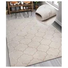 Teppich OTTO HOME "Badra Kurzflor" Gr. 5, beige, B:200cm H:12mm L:290cm, Kunstfaser, Teppiche, Teppich, geometrisch, Hoch Tief Design, 3-D Wirkung, Ornamente, Wohnzimmer