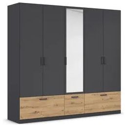 Dreht&uuml;renschrank Rauch "Kleiderschrank Schrank Garderobe W&auml;scheschrank BARI mit Spiegel", grau (graumetallic, eiche artisan), B:225cm H:210cm T:54cm, Holzwerkstoff, Schr&auml;nke, Dreht&uuml;renschrank, mit Schubk&auml;sten und modernem Griff in Graumetallic MADE IN GERMANY