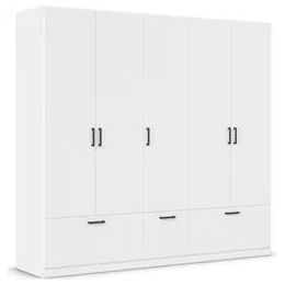 Dreht&uuml;renschrank Rauch "Kleiderschrank Schrank Garderobe W&auml;scheschrank BARI", wei&szlig; (alpinwei&szlig;), B:225cm H:210cm T:54cm, Holzwerkstoff, Schr&auml;nke, Dreht&uuml;renschrank, mit Schubk&auml;sten und modernem Griff in Graumetallic MADE IN GERMANY
