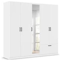 Dreht&uuml;renschrank Rauch "Kleiderschrank Schrank Garderobe W&auml;scheschrank BARI mit Spiegel", wei&szlig; (alpinwei&szlig;), B:225cm H:210cm T:54cm, Holzwerkstoff, Schr&auml;nke, Dreht&uuml;renschrank, mit Schubasten au&szlig;en, moderner Griff in Graumetallic MADE IN GERMANY