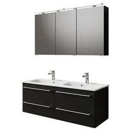 Badm&ouml;bel-Set SAPHIR "Serie 6025 2-teilig Mineralmarmor-Waschtisch mit LED-Spiegelschrank", schwarz (schwarz matt select), B:132cm H:200cm T:48cm, Holzwerkstoff, Kastenm&ouml;bel-Sets, Badm&ouml;bel-Set, Waschplatz 132cm breit, 4 Schubladen, 2 Spiegel-T&uuml;ren, inkl T&uuml;rd&auml;mpfer