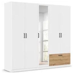 Dreht&uuml;renschrank Rauch "Kleiderschrank Schrank Garderobe W&auml;scheschrank BARI mit Spiegel", wei&szlig; (alpinwei&szlig;, eiche artisan), B:225cm H:210cm T:54cm, Holzwerkstoff, Schr&auml;nke, Dreht&uuml;renschrank, mit Schubasten au&szlig;en, moderner Griff in Graumetallic MADE IN GERMANY