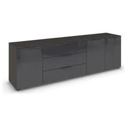 Kombikommode Rauch "Kommode T&uuml;rkommode Sideboard Kombikommode FLIPP mit Glasfront", grau (graphit, glas basalt), B:200cm H:61cm T:42cm, Holzwerkstoff, Sideboards, Kombikommode, 3-t&uuml;rig mit 3 Schubladen und Soft-Close-Funktion sowie Glasfront