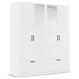 Dreht&uuml;renschrank Rauch "Kleiderschrank Schrank Garderobe W&auml;scheschrank BARI mit Spiegel", wei&szlig; (alpinwei&szlig;), B:180cm H:210cm T:54cm, Holzwerkstoff, Schr&auml;nke, Dreht&uuml;renschrank, mit Schubk&auml;sten und modernem Griff in Graumetallic MADE IN GERMANY