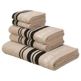 Handtuch Set Bruno Banani "Daniel, 1 Duschtuch 70x140, 2 Handt&uuml;cher 50x100, 2 G&auml;stet&uuml;cher 30x50", beige (creme), 5, Walkfrottee, Walkfrottee, Obermaterial: 100% Baumwolle, Handtuch-Sets, Streifen-Bord&uuml;re & Markenlogo, weich, 100% Baumwolle