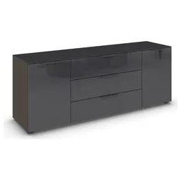 Kombikommode Rauch "Kommode T&uuml;rkommode Sideboard Kombikommode FLIPP mit Glasfront", grau (graphit, glas basalt), B:160cm H:60cm T:42cm, Holzwerkstoff, Sideboards, Kombikommode, 2-t&uuml;rig, 3 Schubladen, Soft-Close-Funktion, Oberboden und Front Glas