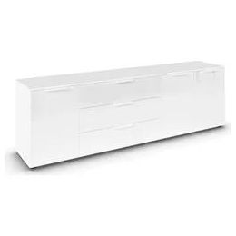 Kombikommode Rauch "Kommode T&uuml;rkommode Sideboard Kombikommode FLIPP mit Glasfront", wei&szlig; (alpinwei&szlig;, glas kristallwei&szlig;), B:200cm H:61cm T:42cm, Holzwerkstoff, Sideboards, Kombikommode, 3-t&uuml;rig mit 3 Schubladen und Soft-Close-Funktion sowie Glasfront