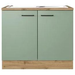 Sp&uuml;lenschrank Flex-Well "Cara", gr&uuml;n (schilfgr&uuml;n, artisan eiche), B:100cm H:85cm T:60cm, Holzwerkstoff, Schr&auml;nke, Sp&uuml;lenschrank, (B x H x T) 100 x 85 x 60 cm, inkl. Edelstahl-Einbausp&uuml;le