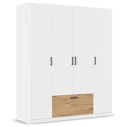 Dreht&uuml;renschrank Rauch "Kleiderschrank Schrank Garderobe W&auml;scheschrank BARI", wei&szlig; (alpinwei&szlig;, eiche artisan), B:180cm H:210cm T:54cm, Holzwerkstoff, Schr&auml;nke, Dreht&uuml;renschrank, mit Schubasten mittig, moderner Griff in Graumetallic MADE IN GERMANY