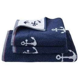 Handtuch Set Dyckhoff "Maritim, Nautic", blau (navy), 3 Stk., Frottier, Frottier, Obermaterial: 100% Baumwolle, Handtuch-Sets, 2 Handt&uuml;cher (50x100 cm), 1 Duschtuch (70x140 cm)