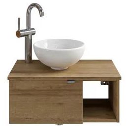 Waschtisch SAPHIR "Serie 6915 Waschschale mit Unterschrank f&uuml;r G&auml;stebad, G&auml;ste WC", braun (riviera eiche, riviera eiche, riviera eiche quer nb), B:61cm H:39,8cm T:35cm, Waschtische, Waschtisch, 61 cm breit, 1 T&uuml;r, offenes Fach, kleine B&auml;der, ohne Armatur