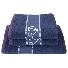 Handtuch Set Dyckhoff "Maritim, Voyage", blau (navy), 3 Stk., Frottier, Frottier, Obermaterial: 100% Baumwolle, Handtuch-Sets, 2 Handt&uuml;cher (50x100cm), 1 Duschtuch (70x140cm)
