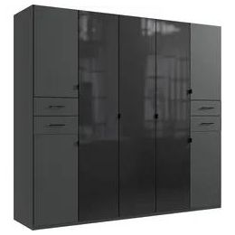 Dreht&uuml;renschrank wimex "Danzig", schwarz (graphit, lange durchg&auml;ngige t&uuml;rfronten glas schwarz), B:225cm H:208cm T:58cm, Holzwerkstoff, Schr&auml;nke, Dreht&uuml;renschrank, mit Schubladen auf bequemer H&ouml;he, mit Glast&uuml;ren