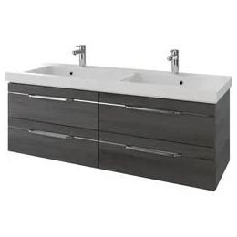 Waschtisch SAPHIR "Serie Balto Mineralmarmor-Waschtisch mit Unterschrank, 147,8 cm breit", grau (graphit struktur quer nachbildung, graphit struktur quer nachbildung), B:147,8cm H:55,6cm T:50,8cm, Waschtische, Waschtisch, Doppel-Waschplatz mit 4 Schubladen, in verschiedene Ausf&uuml;hrungen