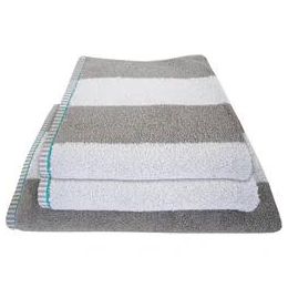 Handtuch Set Dyckhoff "Maritim, Block Stripe", grau (kiesel), 3 Stk., Frottier, Frottier, Obermaterial: 100% Baumwolle, Handtuch-Sets, 2 Handt&uuml;cher (50x100cm), 1 Duschtuch (70x140cm)